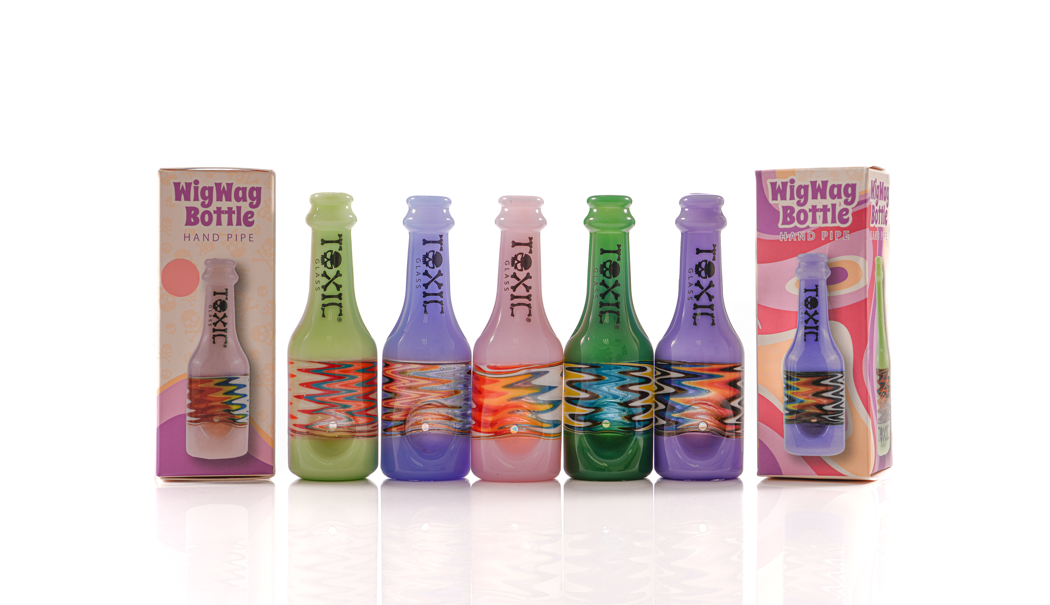 TXH12- Toxic 4" Wigwag Bottle Hand Pipe - MK100 Glass